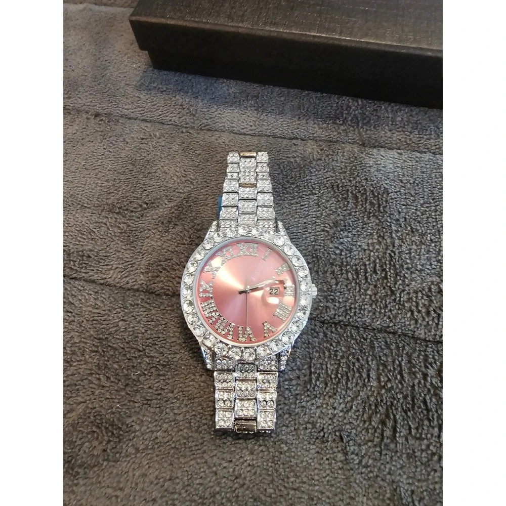The Unbranded Brand | Accessories | Pink Dial Crystal Encrusted Silver ...